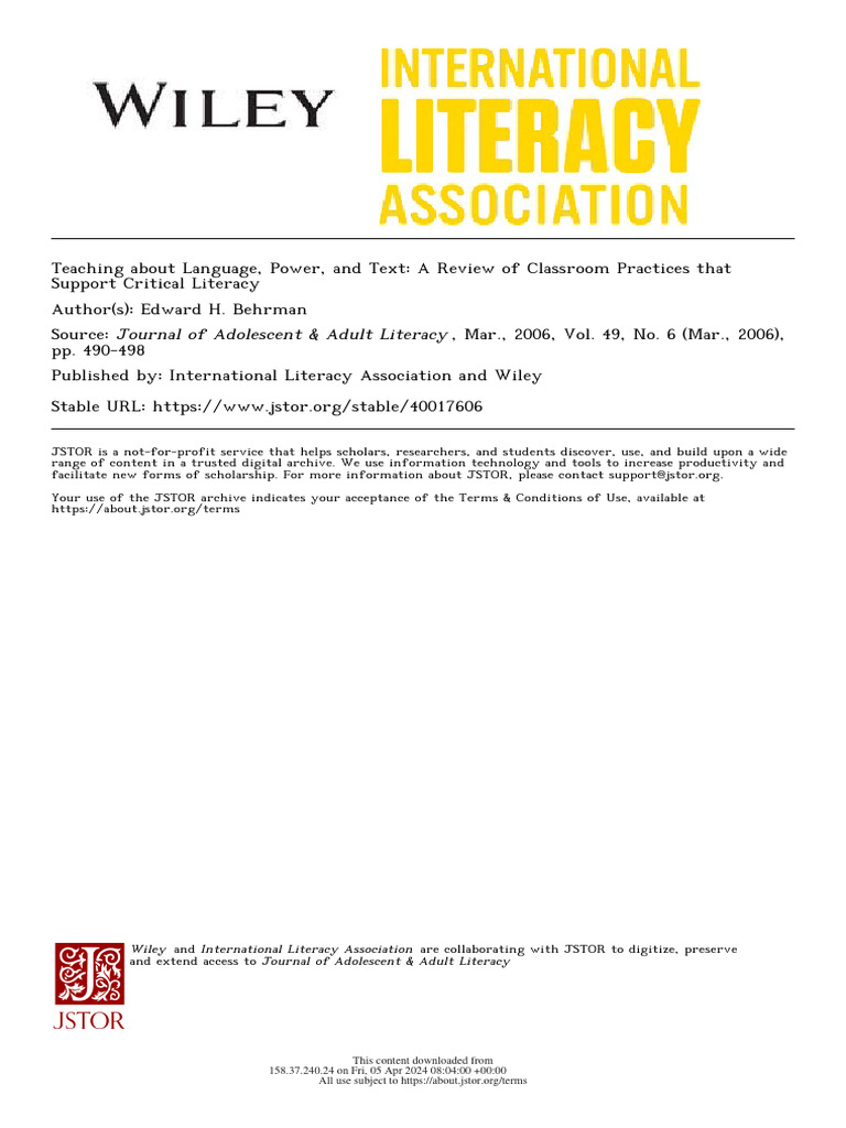 Teaching About Language, Power, and Text - A Review of Classroom ...