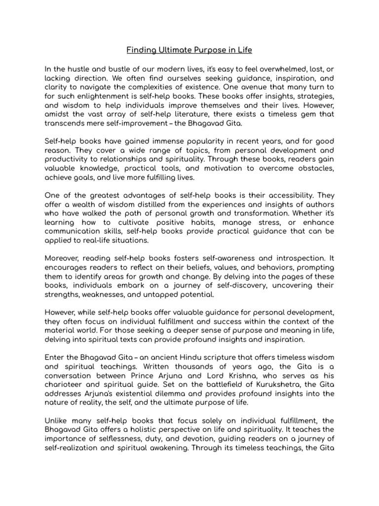 Finding Ultimate Purpose in Life | PDF | Bhagavad Gita | Personal ...