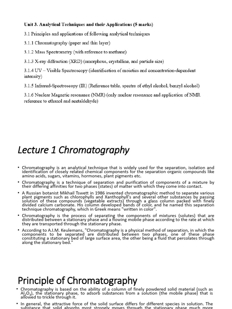 Analytical Techniques Final Note NA | PDF | Chromatography | Thin Layer ...
