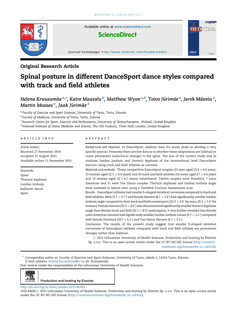 Spinal Posture in Different Dancesport | PDF | Vertebral Column | Musculoskeletal System