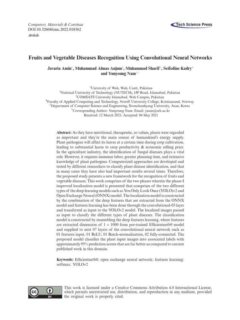 Amin Et Al - 2021 - Fruits and Vegetable Diseases Recognition Using Convolutional Neural ...