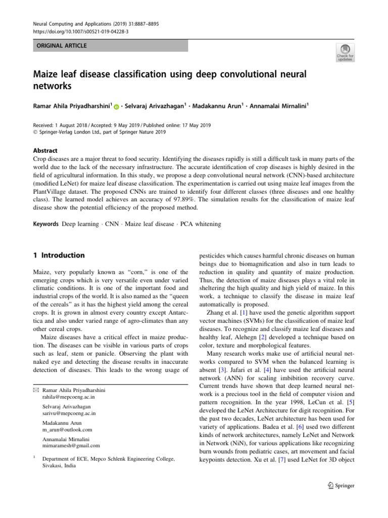 Ahila Priyadharshini Et Al - 2019 - Maize Leaf Disease Classification Using Deep Convolutional ...