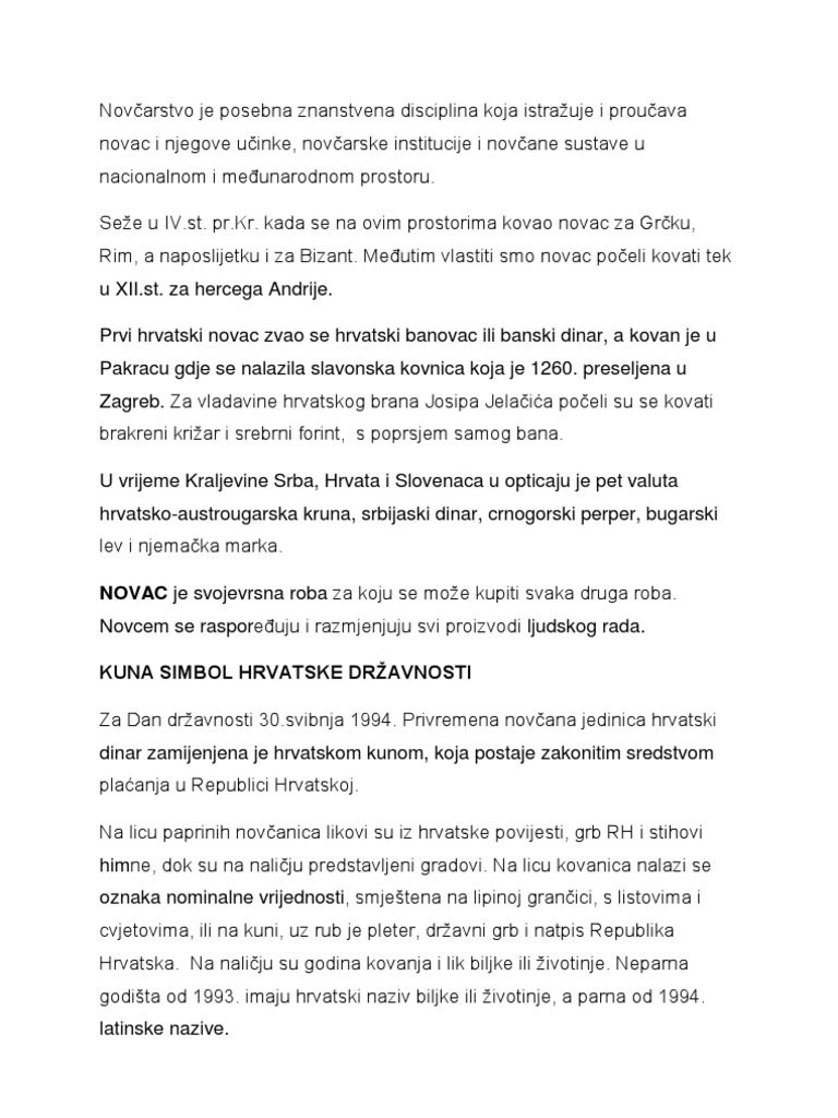 Novčarstvo - Ukratko (Hrv. Povijest) | PDF