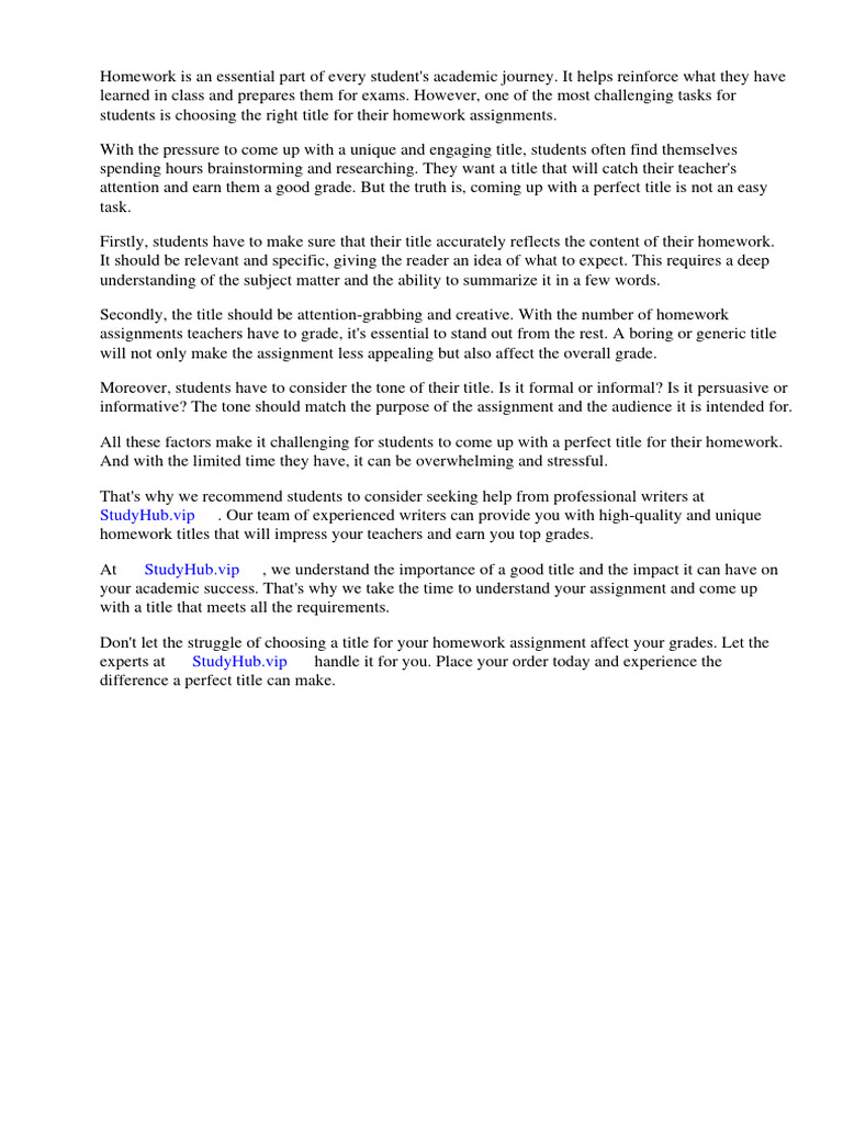Homework Titles | PDF | Homework | Teachers
