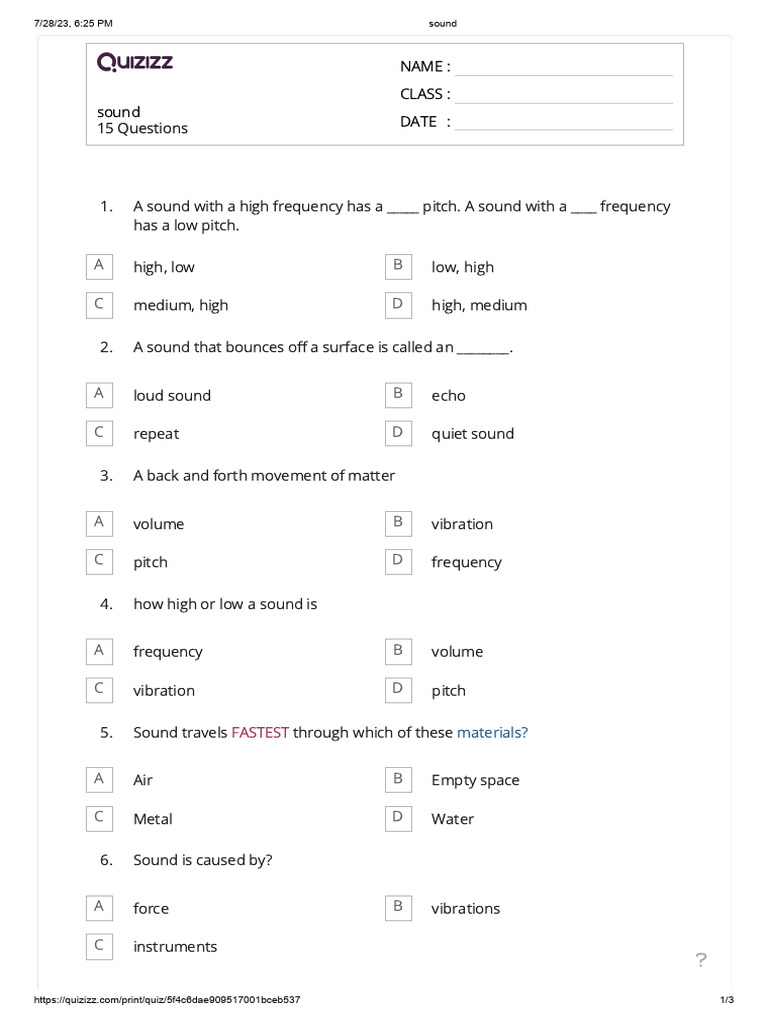 Sound Quiz | PDF | Sound | Waves