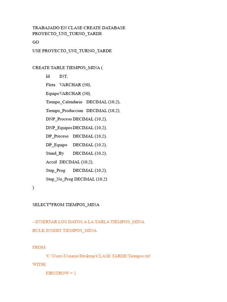 Trabajado en Clase Create Database Proyecto | PDF | Métodos y materiales de enseñanza