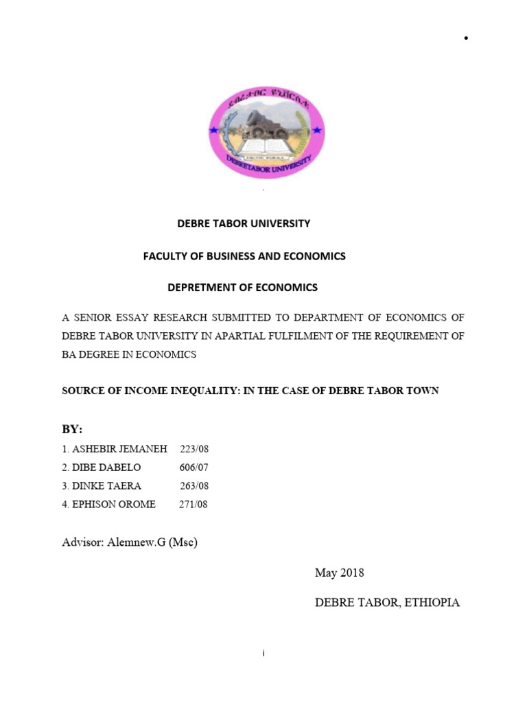 Debre Tabor University: Faculty of Business and Economics | PDF | Economic Inequality ...