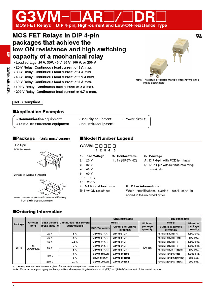Relay_Omron_G3VM-101DR1_TR05_eec | PDF | Relay | Switch
