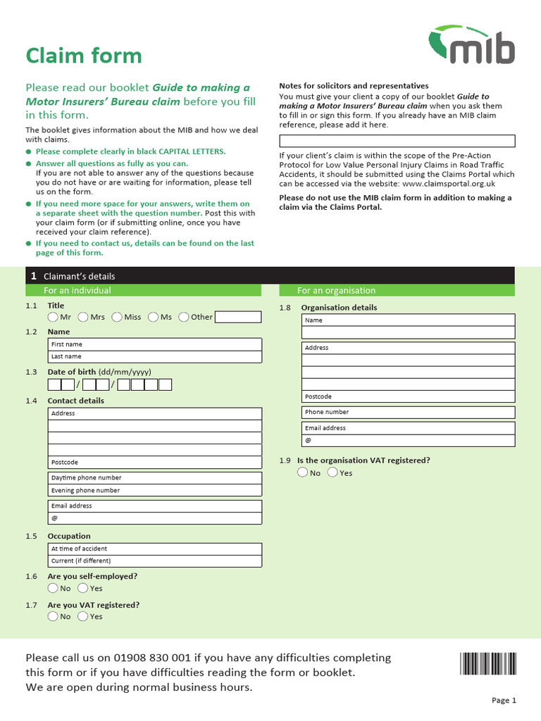 Mib Claim Form v0618 V2a | Download Free PDF | Traffic Collision