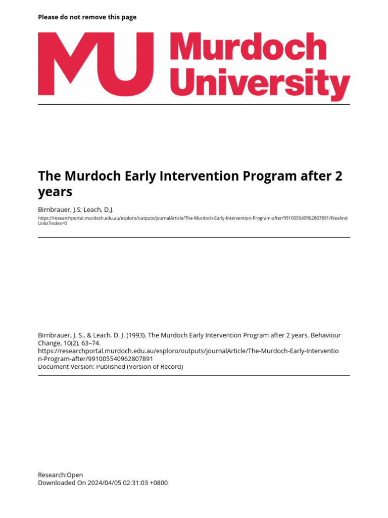 Murdoch Early Intervention Program Results | PDF | Autism Spectrum ...