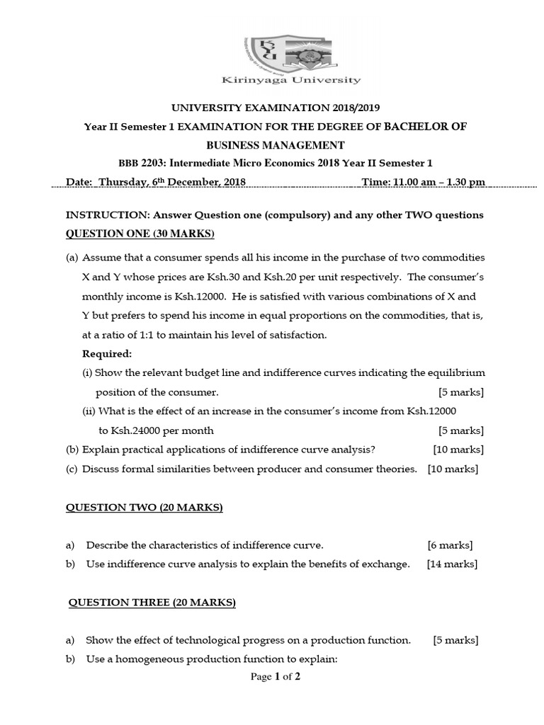 BBB 2203 - Intermediate Micro Economics 2018 Year II Semester 1 | PDF ...