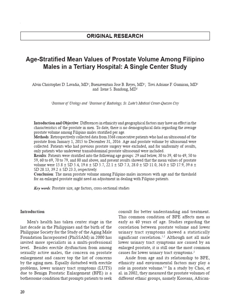 Prostate Volume by Age in Filipino Males | PDF