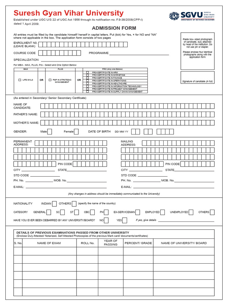 Sgvu Admission Form | PDF | Arbitration | Indemnity