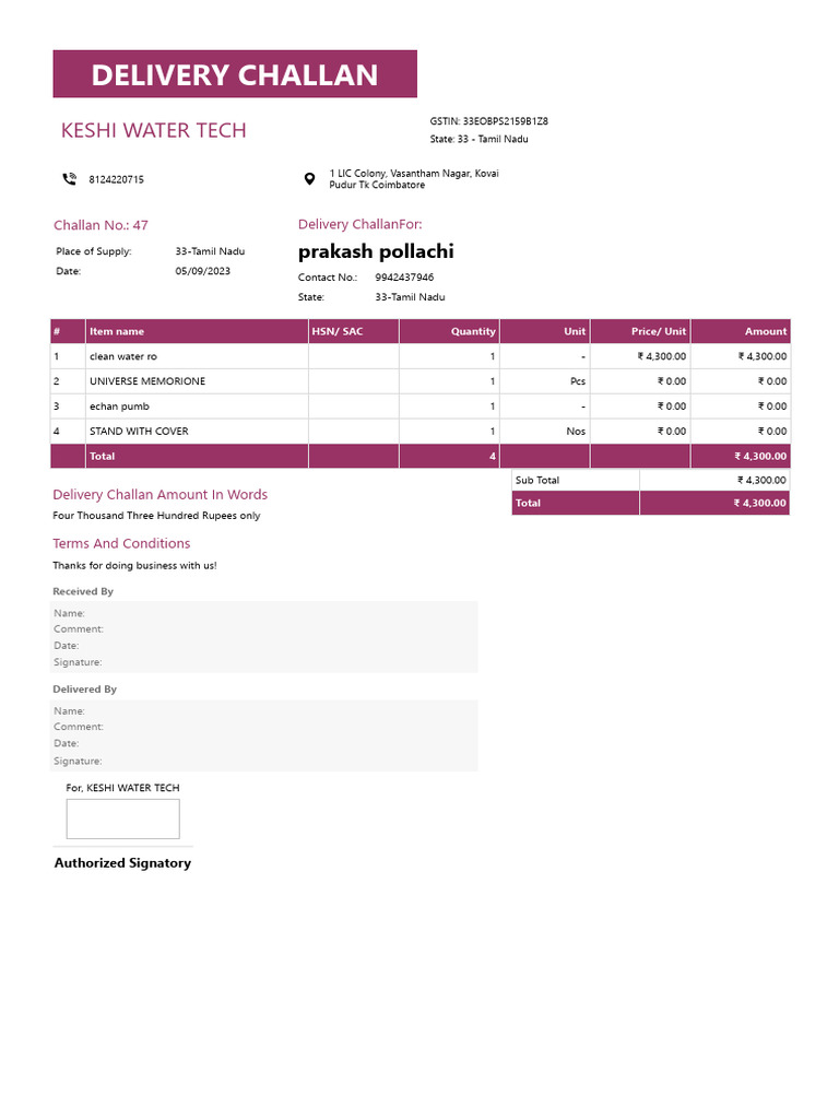 Delivery Challan - 47 - 05 - 09 - 23 | PDF