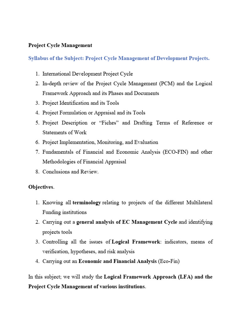 Project Cycle Management | PDF | Evaluation | Project Management