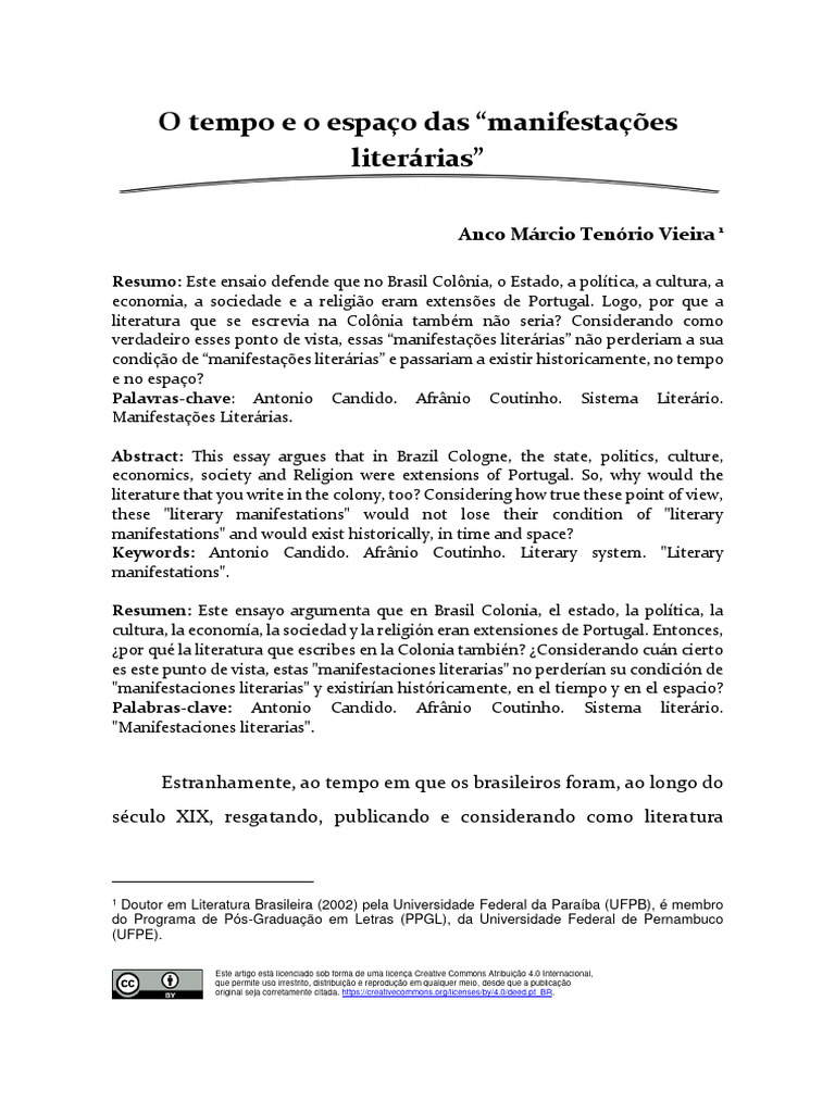 O Tempo e o Espaço Das Manifestações Literárias - Anco Márcio | PDF ...