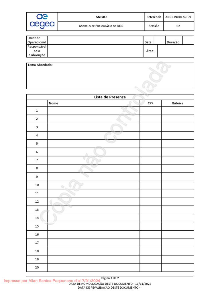 An01-In010-Sst99 - 02 - An01-In010-Sst99 Modelo de Formulário de Dss | PDF