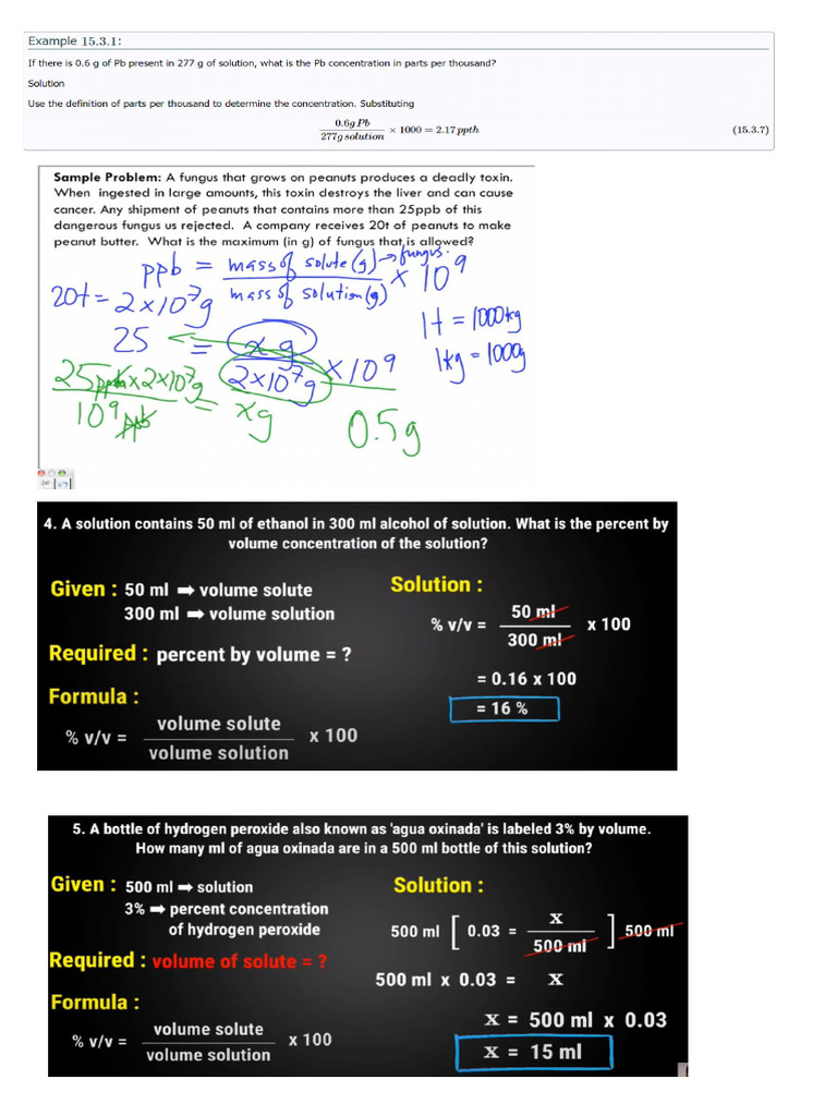 Answer Key PT 3 - Concentration of Solutions | PDF