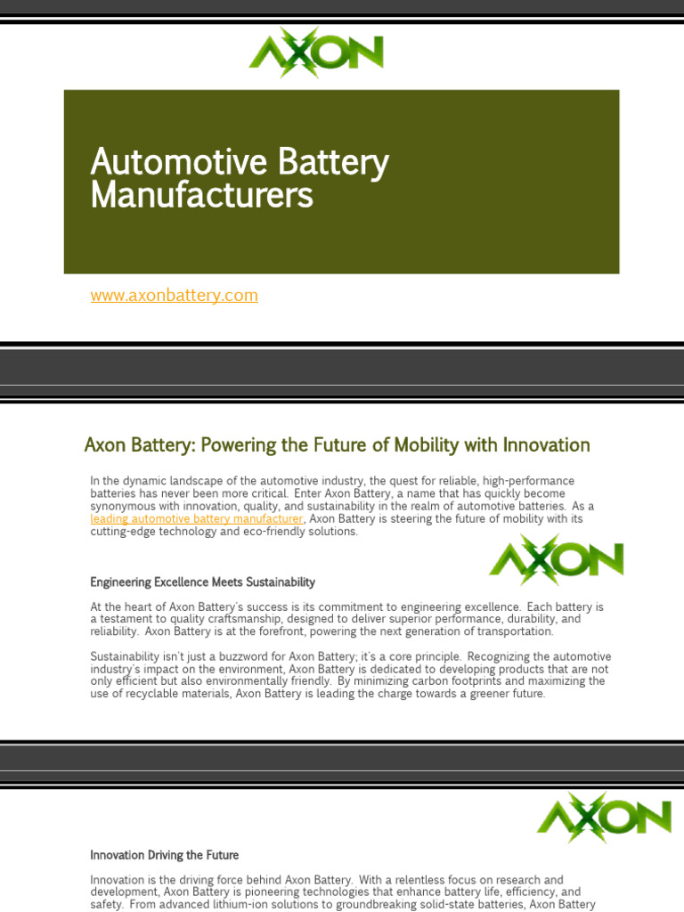 Axon Battery: Innovative Automotive Power | PDF | Sustainability ...