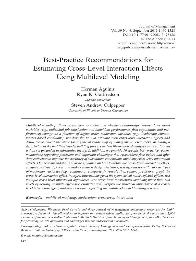 JOMcrosslevel | PDF | Multilevel Model | Errors And Residuals