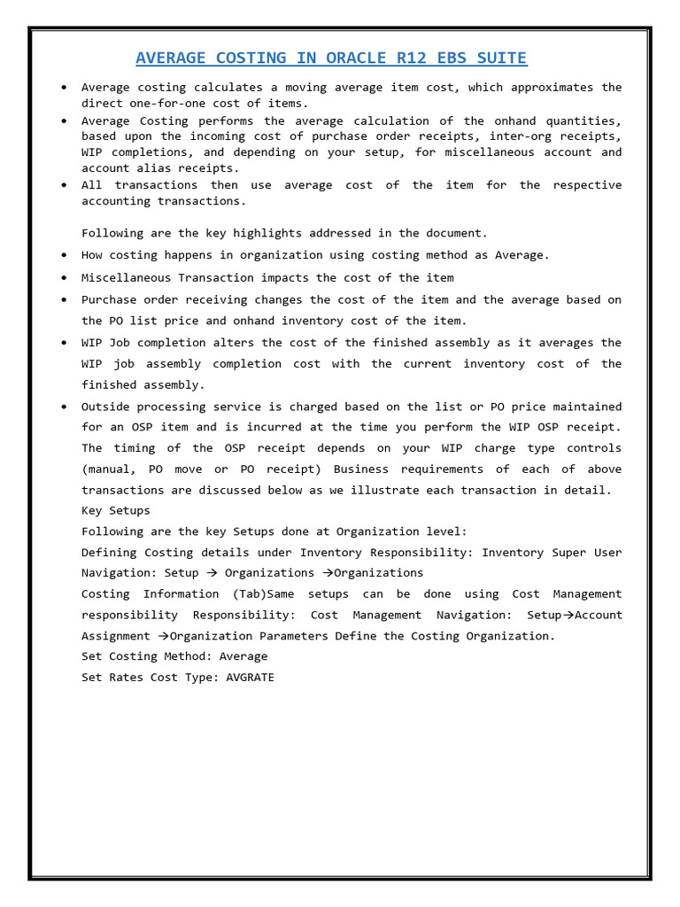 Average Costing in Oracle r12 Ebs Suite | PDF | Business