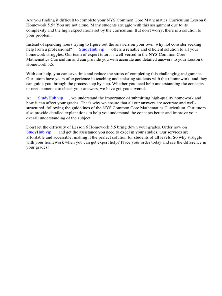 Nys Common Core Mathematics Curriculum Lesson 6 Homework 5.5 Answers ...
