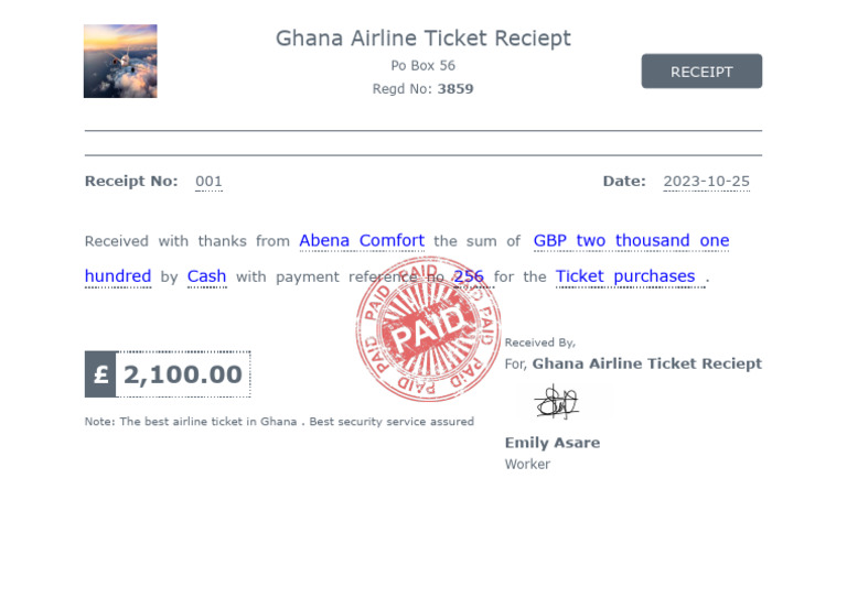 Ghana Airline Ticket Receipt | PDF
