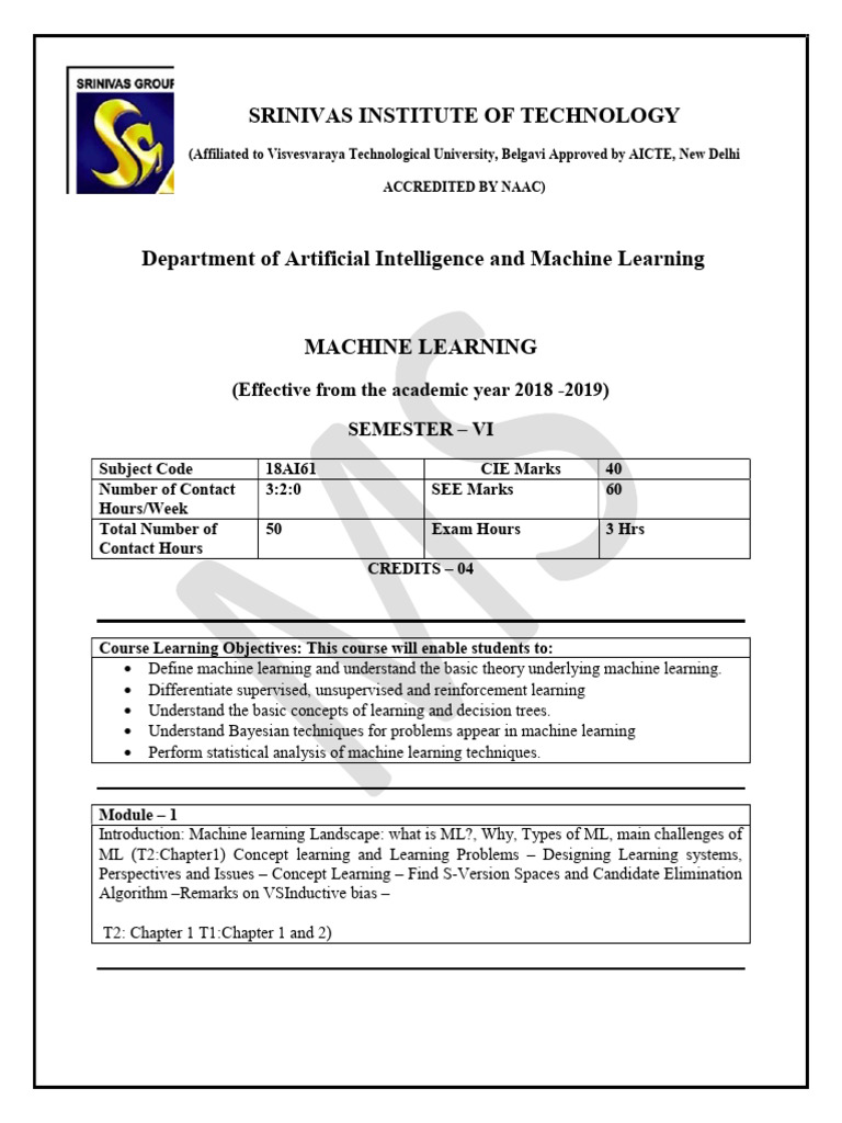 Ml Module 1 Pdf Machine Learning Cognition