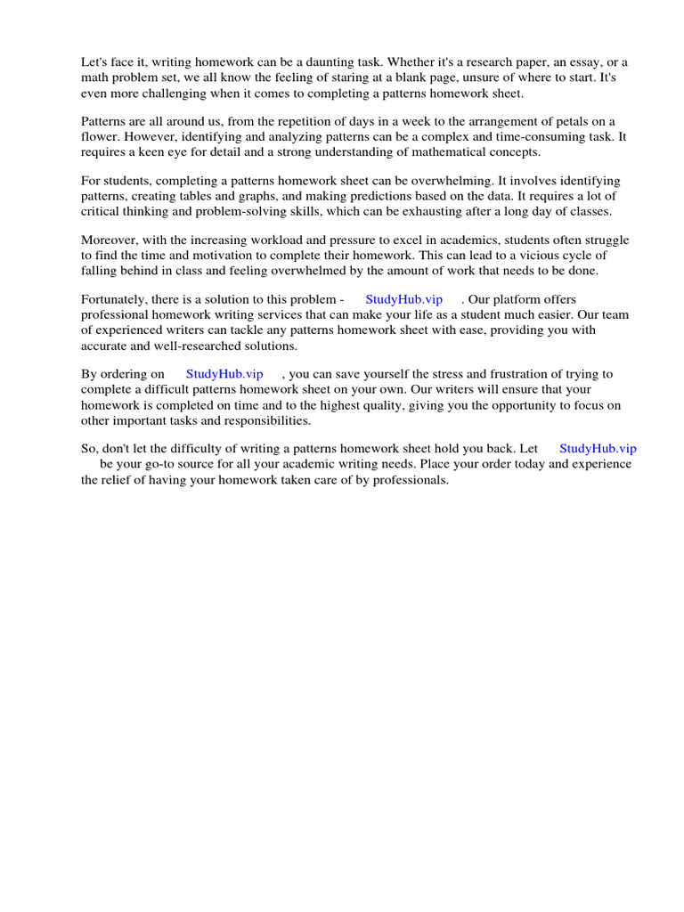 Patterns Homework Sheet | PDF | Preschool | Worksheet