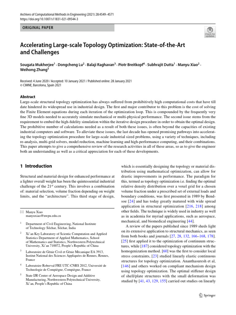 Accelerating Large Scale Topology Optimization: State of The Art and Challenges | PDF | Parallel ...