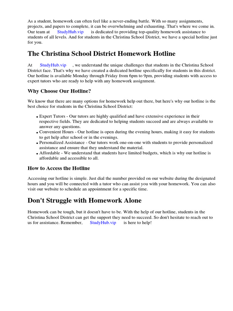 Christina School District Homework Hotline | PDF | Literacy | Homework