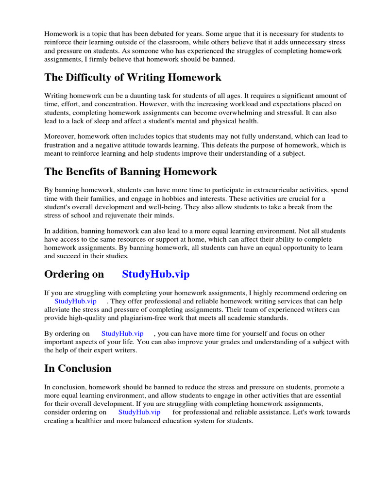 Homework Should Be Banned Speech | PDF | Homework | Learning