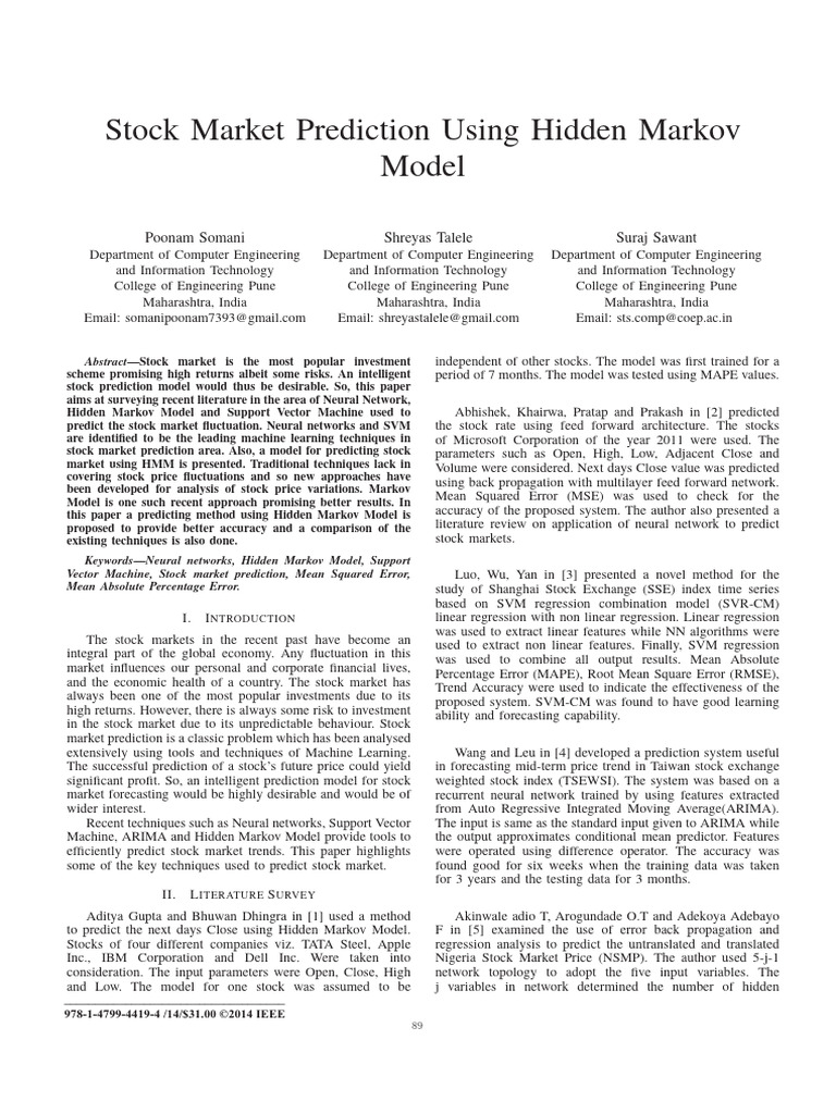 Stock Market Prediction Using Hidden Markov Model Pdf Forecasting Prediction