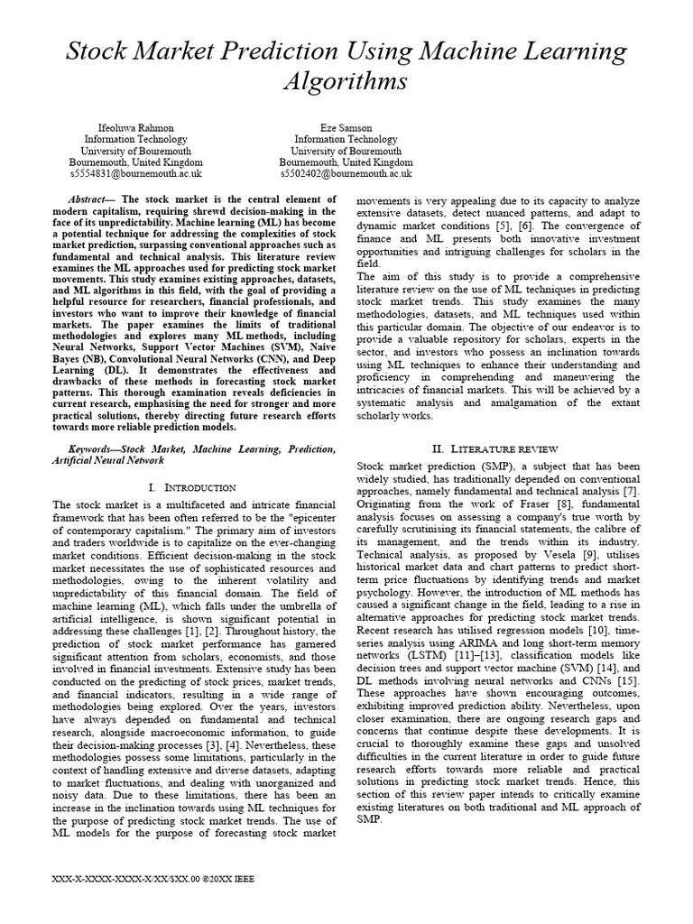 Stock Market Prediction Using Machine Learning Pdf Machine Learning Technical Analysis