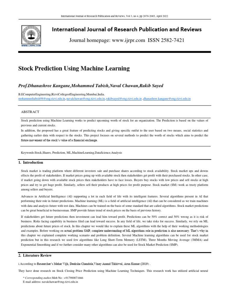Stock Prediction Using Machine Learning Google Scholar | PDF | Machine ...