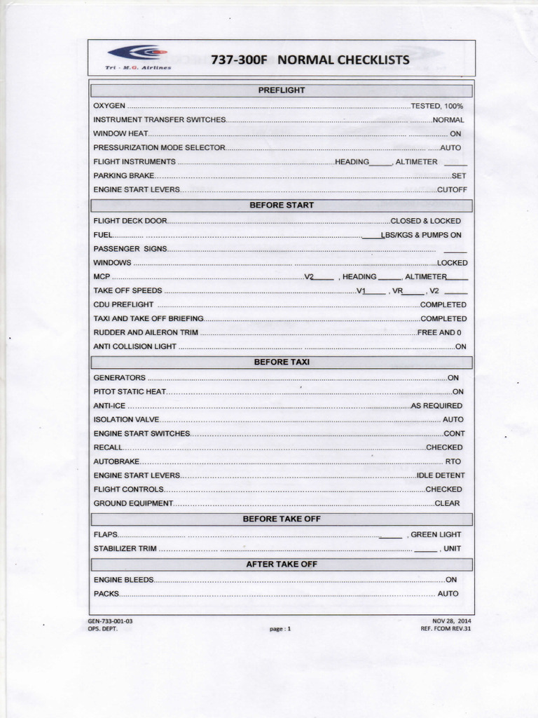 3 B737-300F Normal Checklist | PDF