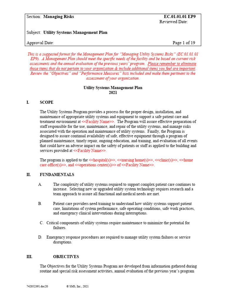 MR EC.01.01.01EP9 Utility Systems Management Plan 2021 | PDF | Joint ...