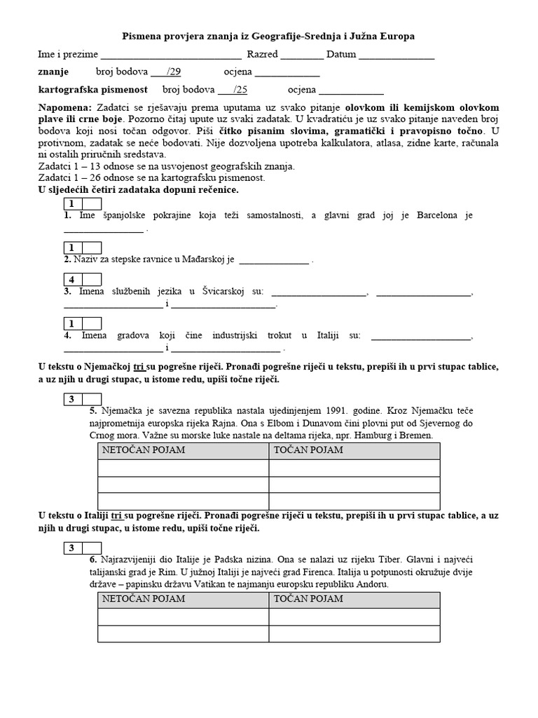 Srednja I Juna Europa - 7 - Ispit | PDF