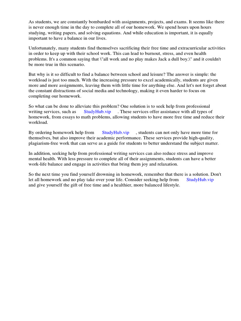 All Homework and No Play | Download Free PDF | Homework | Teachers