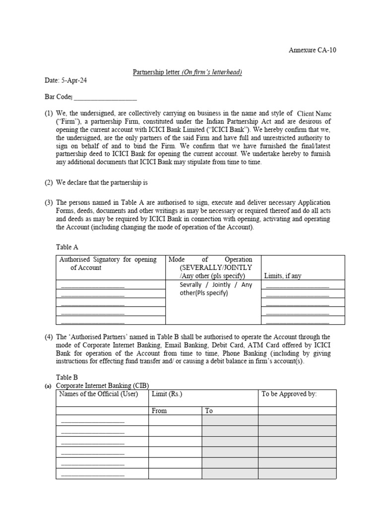 5 in 1 Partnership Letter MID Customer Declaration FATCA No Amendment ...