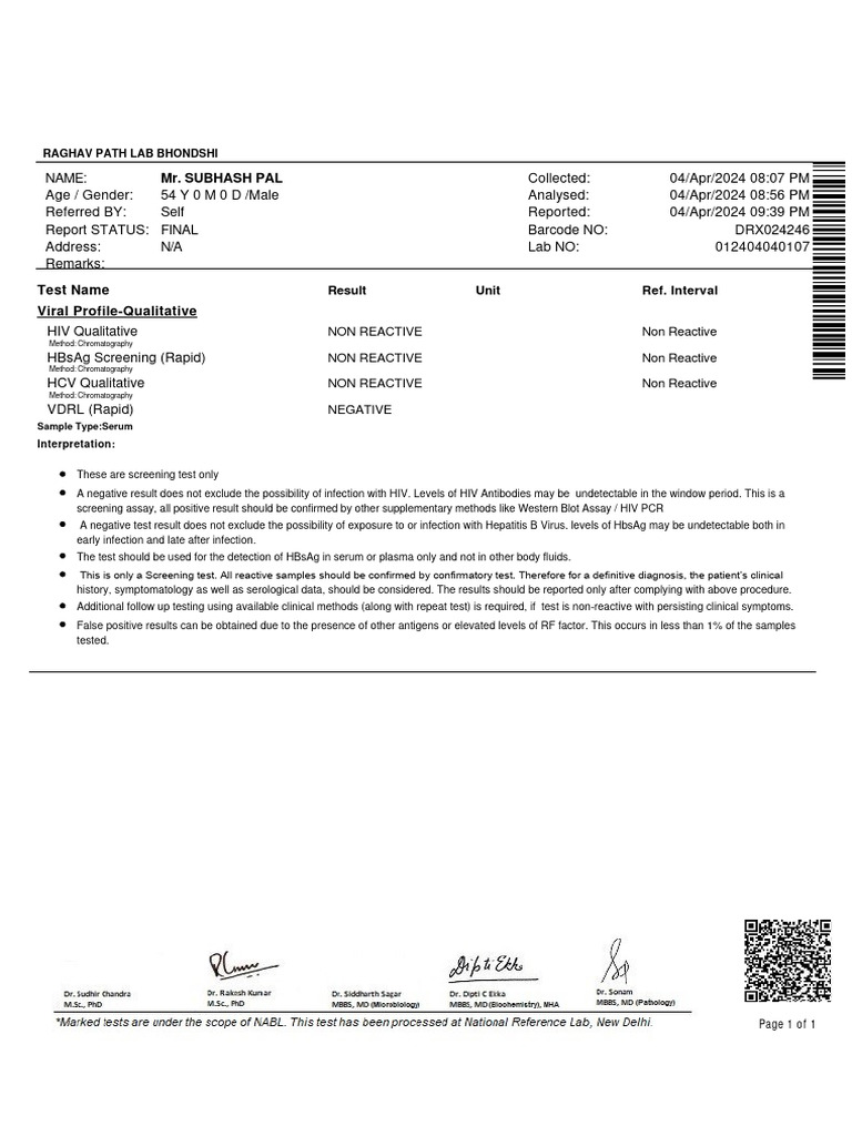 Labreportnew - 2024-04-05T163409.442 | PDF | White Blood Cell | Medicine
