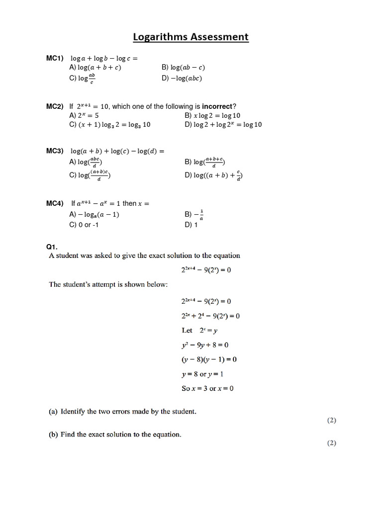 Logarithms Practice Questions | PDF