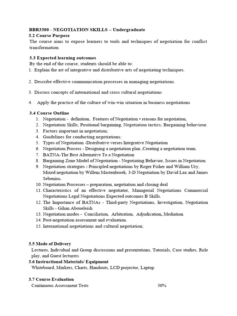 Negotiation Skills Course Overview | PDF | Negotiation | Cognition