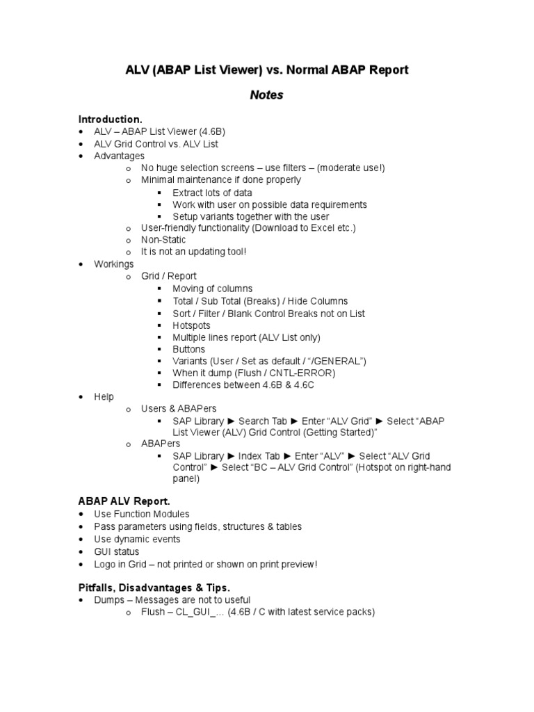 ABAP ALV vs. Standard Reports | PDF | Microsoft Excel | Computing