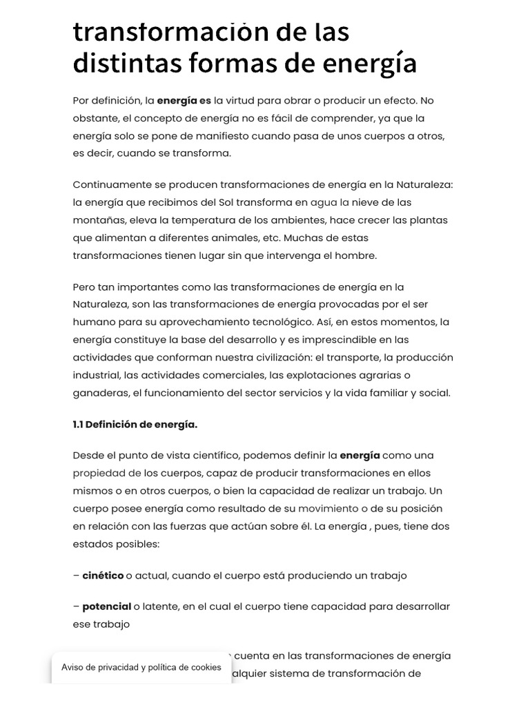 Tema 1B - Producción y Transformación de Las Distintas Formas de Energía - Oposinet | PDF | La ...