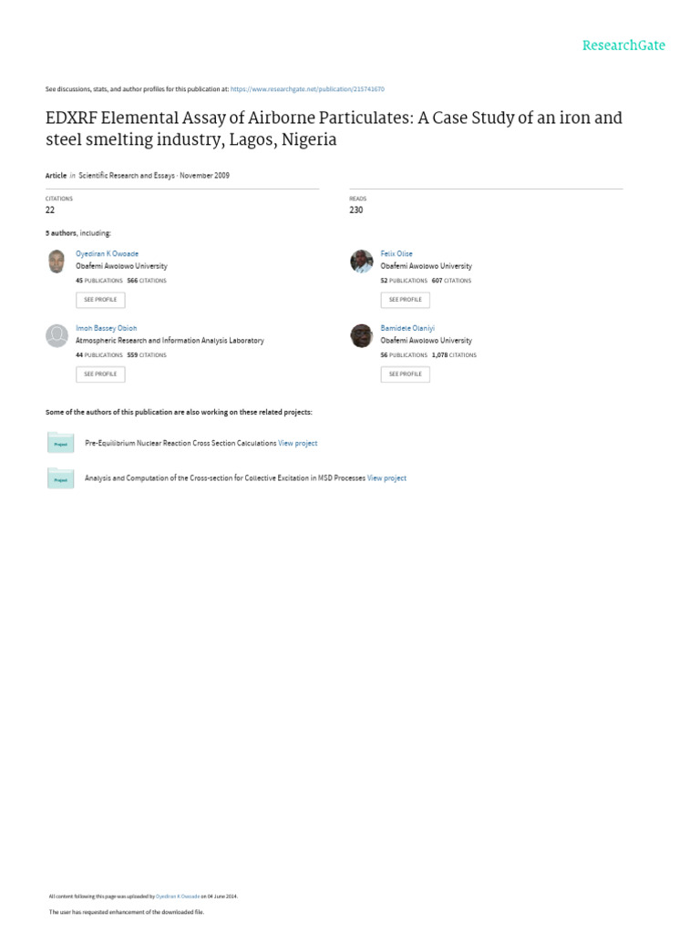 EDXRF Elemental Assay of Airborne Particulates A C | PDF | Particulates ...