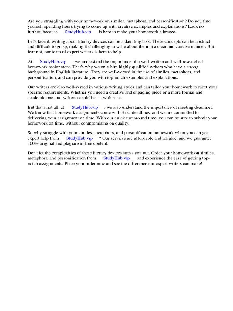 Similes Metaphors and Personification Homework | PDF | Metaphor ...