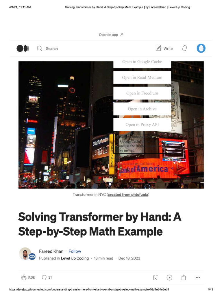 Solving Transformer by Hand A Step-by-Step Math Example | PDF