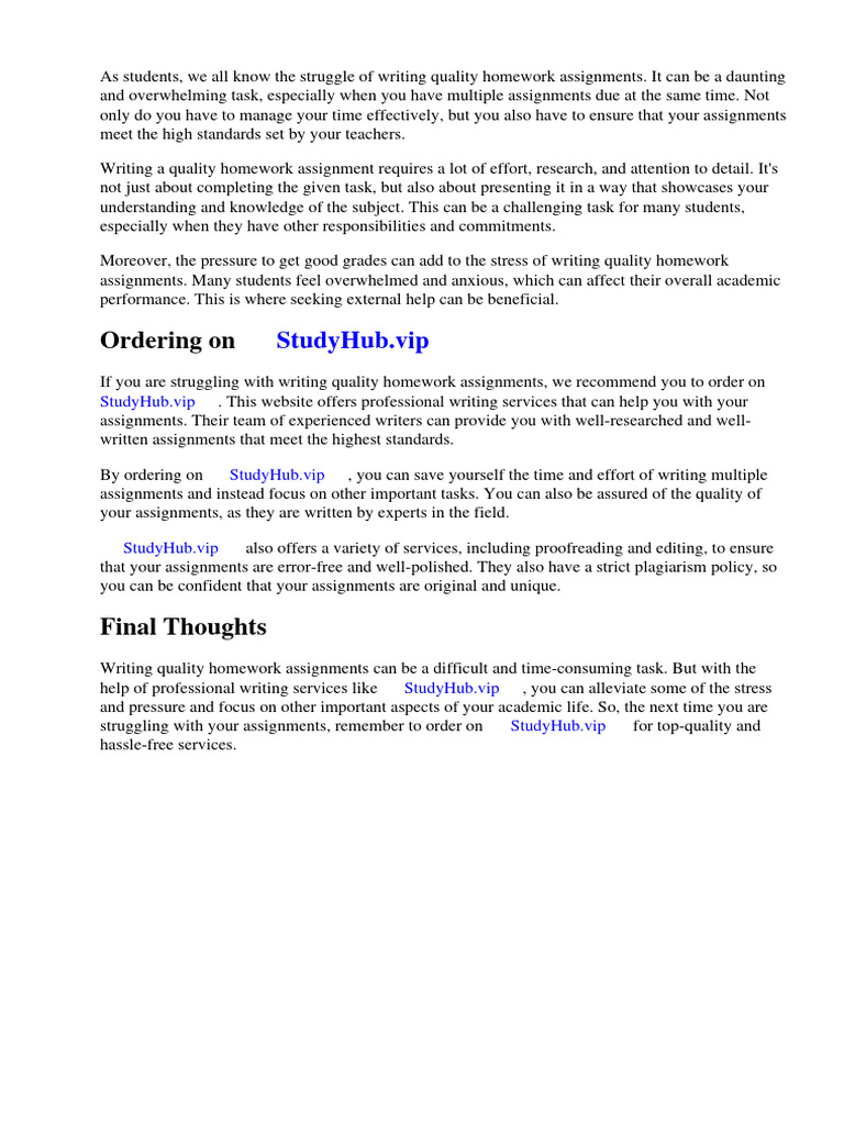 Quality Homework Assignments | PDF | Homework | Teachers