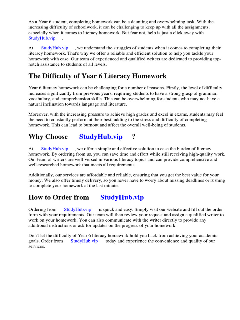 Fun Literacy Homework Year 6 | PDF | Literacy | Homework